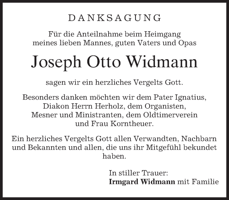 Traueranzeigen von Joseph Otto Widmann | trauer.merkur.de