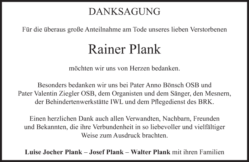 Traueranzeigen von Rainer Plank | trauer.merkur.de