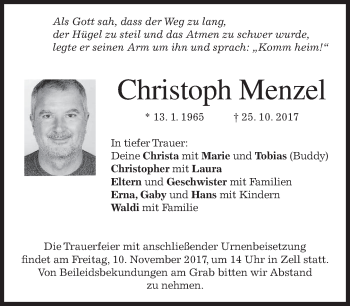 Traueranzeigen von Christoph Menzel | trauer.merkur.de