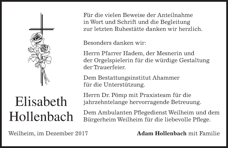 Traueranzeigen von Elisabeth Hollenbach | trauer.merkur.de
