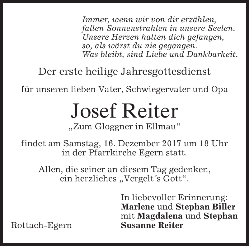 Traueranzeigen von Josef Reiter | trauer.merkur.de