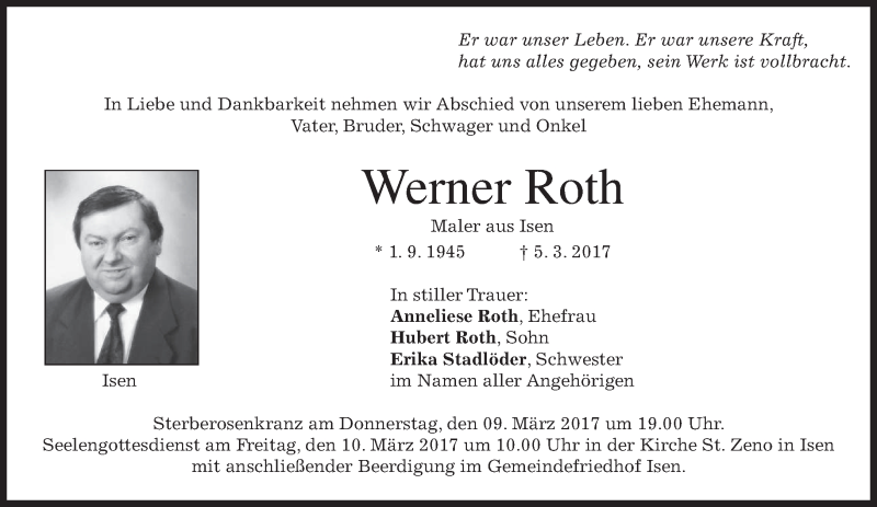 Traueranzeigen von Werner Roth | trauer.merkur.de