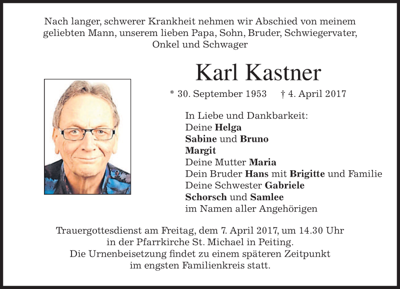 Traueranzeigen von Karl Kastner | trauer.merkur.de
