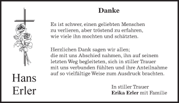 Traueranzeigen von Hans Erler | trauer.merkur.de
