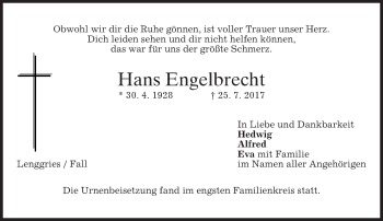 Traueranzeigen von Hans Engelbrecht | trauer.merkur.de