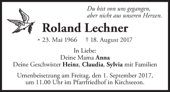 Traueranzeigen von Roland Lechner | trauer.merkur.de