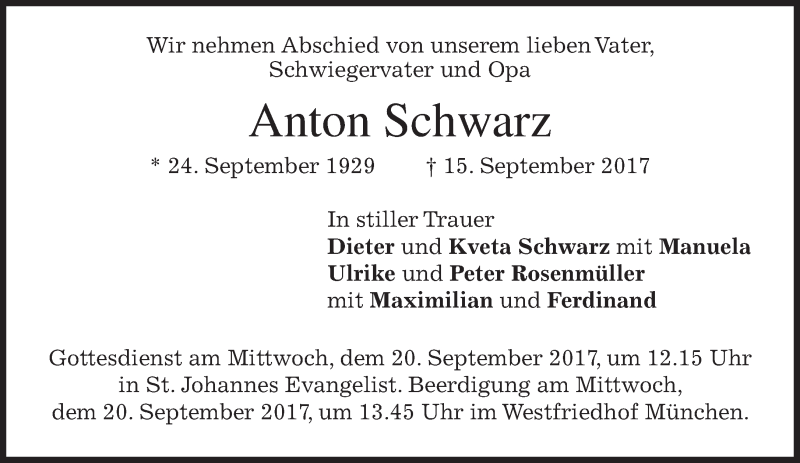 Traueranzeigen von Anton Schwarz | trauer.merkur.de