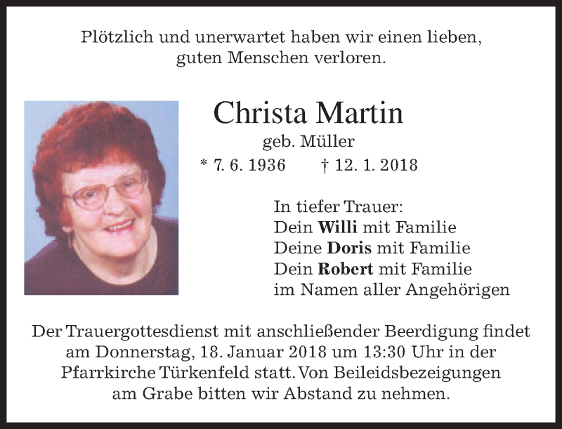 Traueranzeigen von Christa Martin | trauer.merkur.de