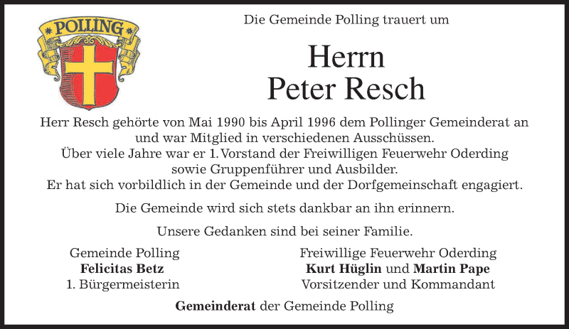 Traueranzeigen von Peter Resch | trauer.merkur.de