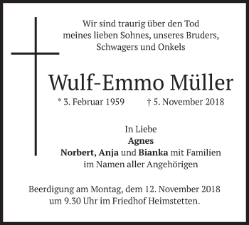 Traueranzeigen von Wulf-Emmo Müller | trauer.merkur.de