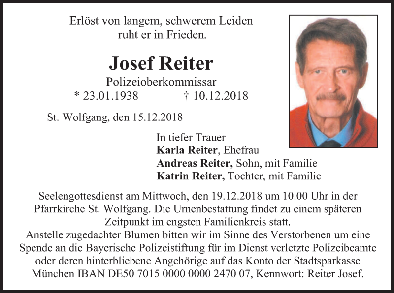 Traueranzeigen von Josef Reiter | trauer.merkur.de