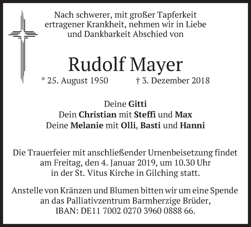 Traueranzeigen von Rudolf Mayer | trauer.merkur.de