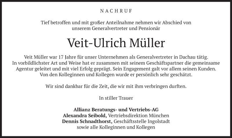 Traueranzeigen von Veit-Ulrich Müller | trauer.merkur.de