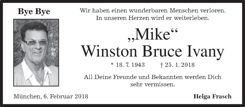 Traueranzeigen von Winston Bruce Ivany | trauer.merkur.de