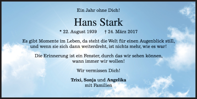 Traueranzeigen von Hans Stark | trauer.merkur.de
