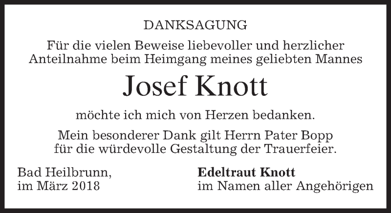 Traueranzeigen von Josef Knott | trauer.merkur.de