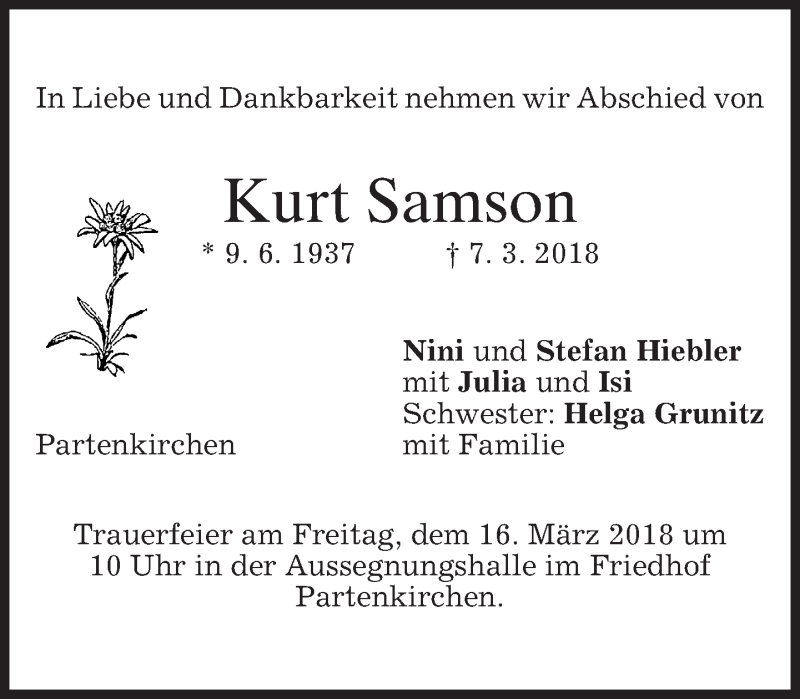 Traueranzeigen von Kurt Samson | trauer.merkur.de