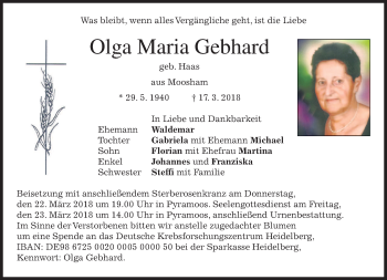 Traueranzeigen von Olga Maria Gebhard | trauer.merkur.de