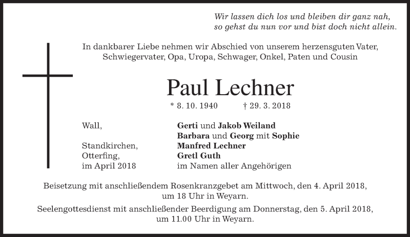 Traueranzeigen von Paul Lechner | trauer.merkur.de