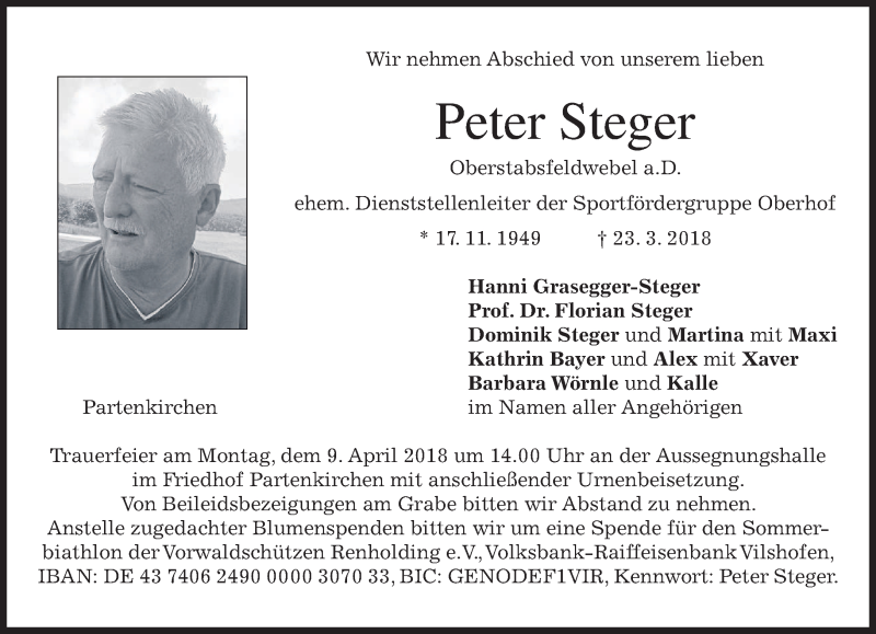 Traueranzeigen von Peter Steger | trauer.merkur.de
