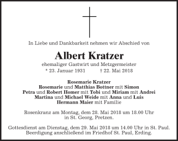 Traueranzeigen von Albert Kratzer | trauer.merkur.de