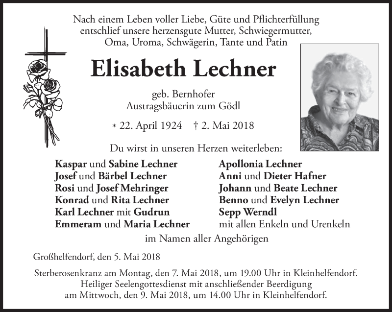 Traueranzeigen von Elisabeth Lechner | trauer.merkur.de