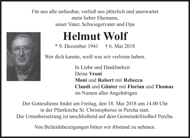 Traueranzeigen von Helmut Wolf | trauer.merkur.de