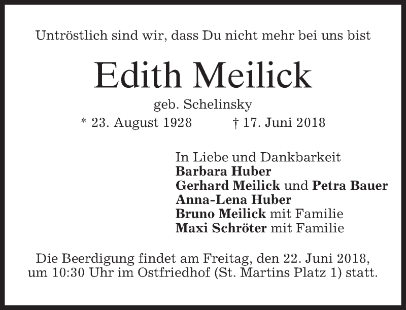 Traueranzeigen von Edith Meilick | trauer.merkur.de