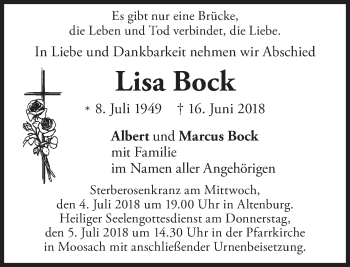 Traueranzeigen von Lisa Bock | trauer.merkur.de