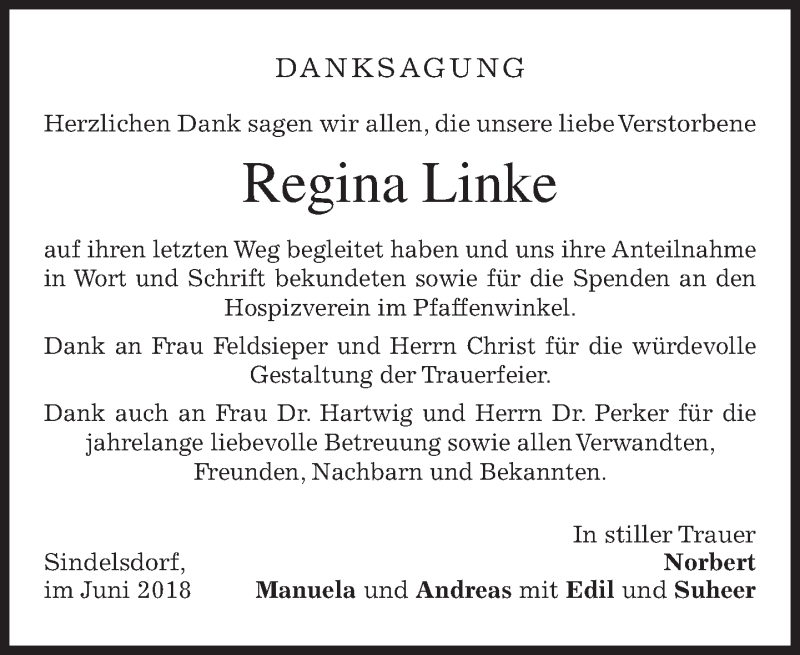 Traueranzeigen von Regina Linke | trauer.merkur.de