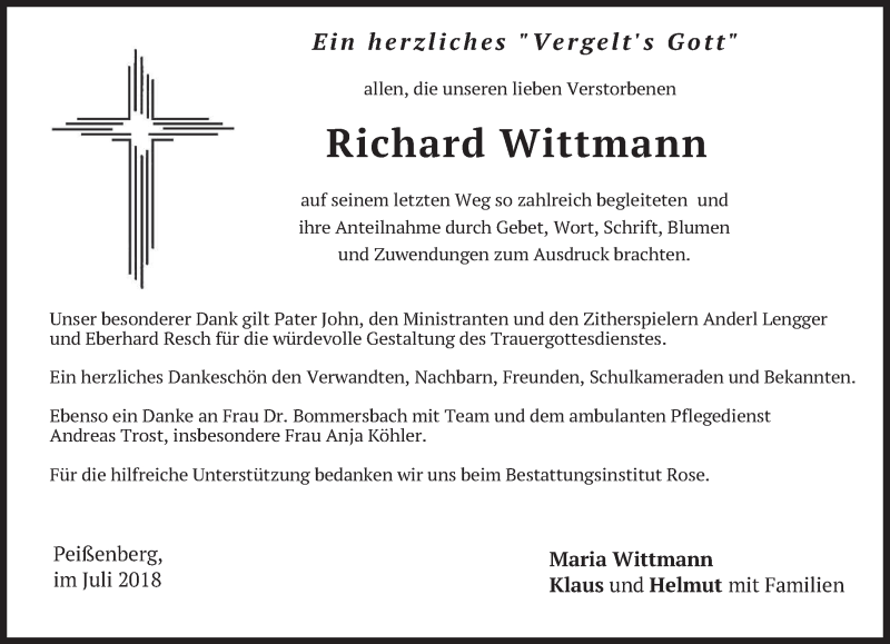Traueranzeigen von Richard Wittmann | trauer.merkur.de