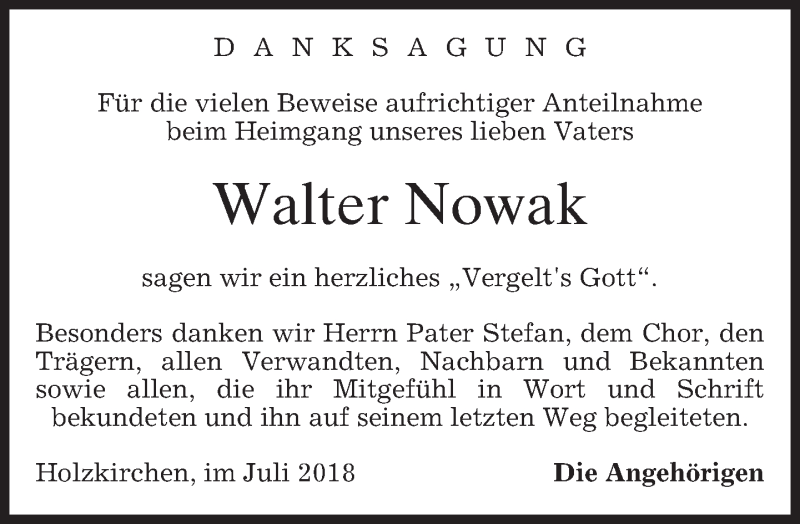 Traueranzeigen von Walter Nowak | trauer.merkur.de