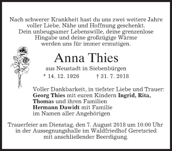 Traueranzeigen von Anna Thies | trauer.merkur.de