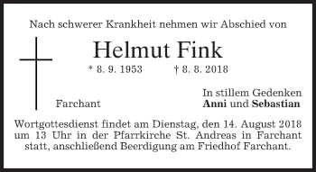 Traueranzeigen von Helmut Fink | trauer.merkur.de
