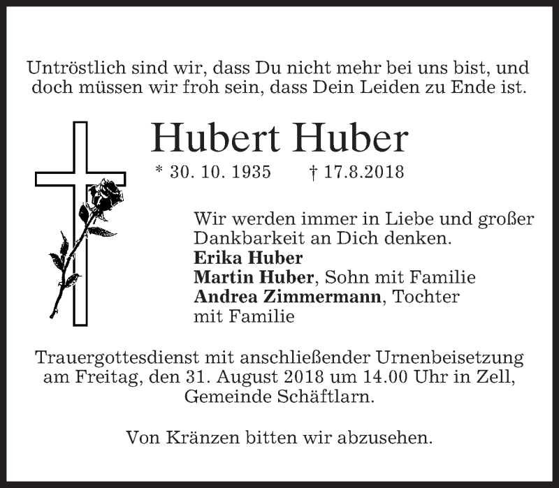 Traueranzeigen von Hubert Huber | trauer.merkur.de