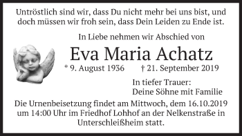 Traueranzeigen von Eva Maria Achatz | trauer.merkur.de