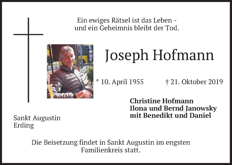 Traueranzeigen von Joseph Hofmann | trauer.merkur.de