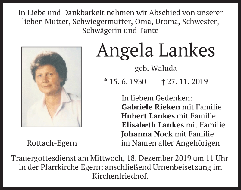 Traueranzeigen von Angela Lankes | trauer.merkur.de