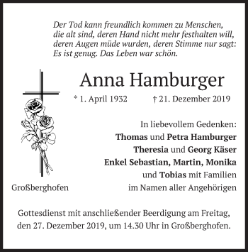 Traueranzeigen von Anna Hamburger | trauer.merkur.de