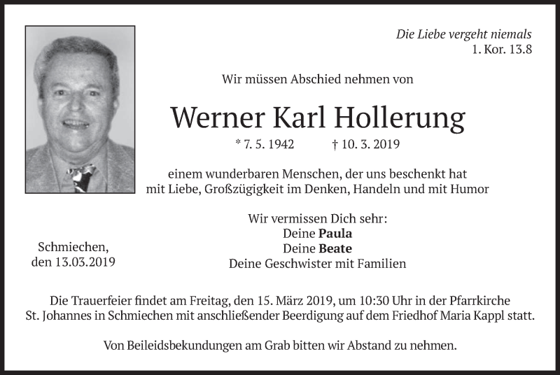 Traueranzeigen von Werner Karl Hollerung | trauer.merkur.de