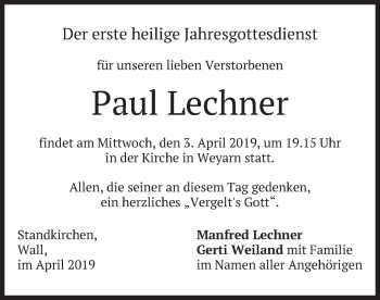 Traueranzeigen von Paul Lechner | trauer.merkur.de