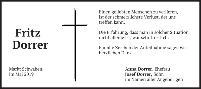 Traueranzeigen von Fritz Dorrer | trauer.merkur.de