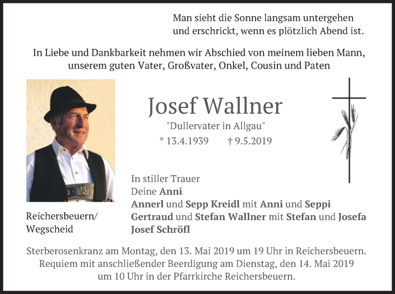 Traueranzeigen von Josef Wallner | trauer.merkur.de