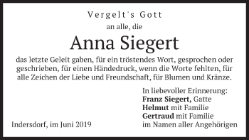 Traueranzeigen von Anna Siegert | trauer.merkur.de