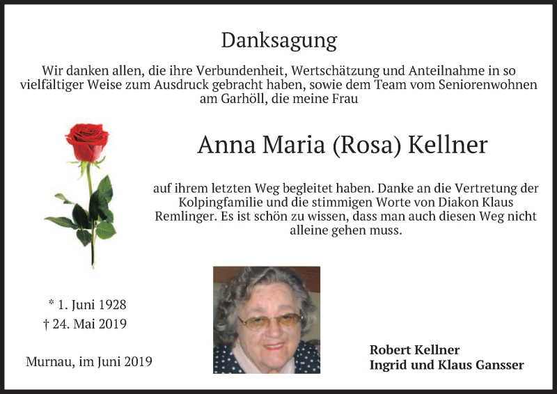 Traueranzeigen von Anna Maria Kellner | trauer.merkur.de