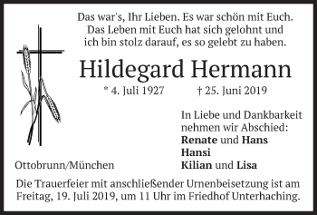 Traueranzeigen von Hildegard Hermann | trauer.merkur.de