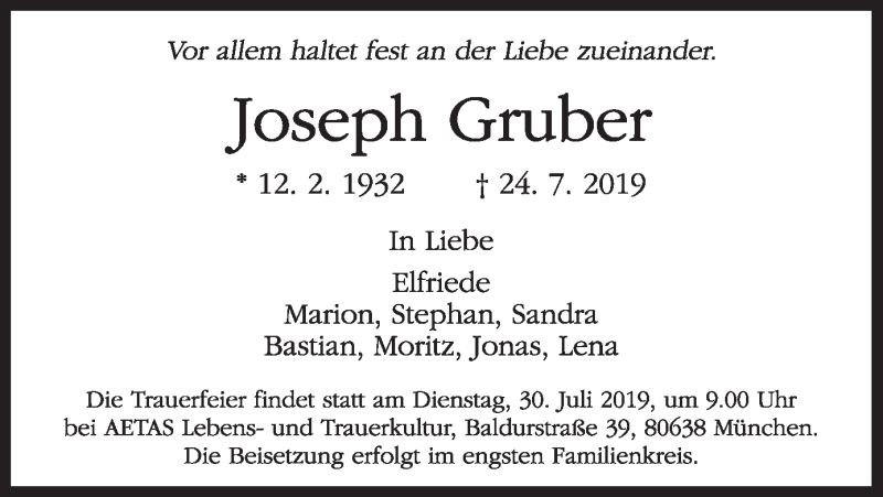 Traueranzeigen von Joseph Gruber | trauer.merkur.de