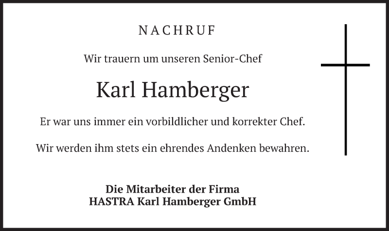 Traueranzeigen von Karl Hamberger | trauer.merkur.de