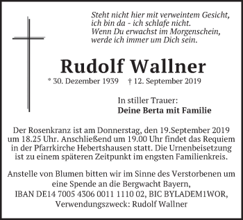 Traueranzeigen von Rudolf Wallner | trauer.merkur.de