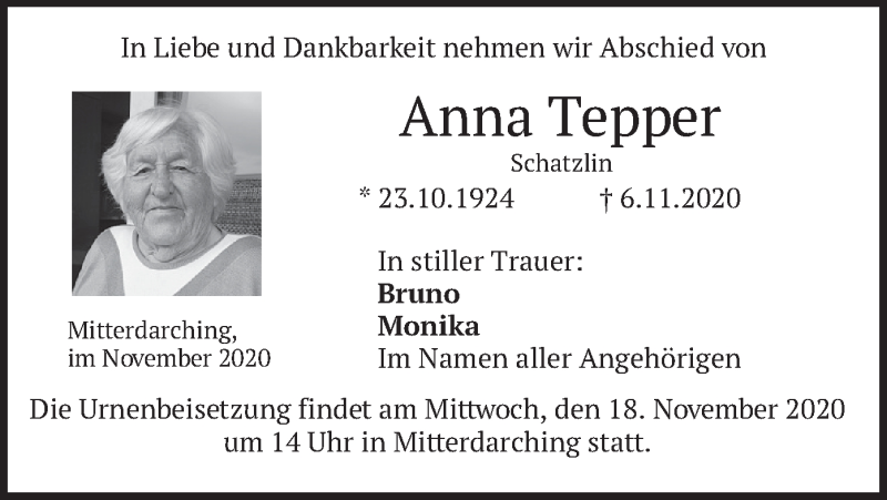 Traueranzeigen von Anna Tepper | trauer.merkur.de